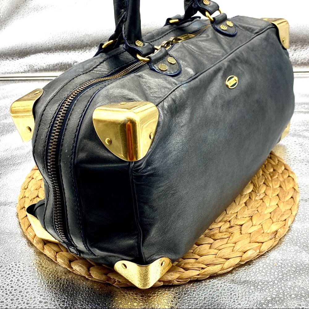 Balenciaga Black Leather Gold Metal Corner Satchel La… - Gem